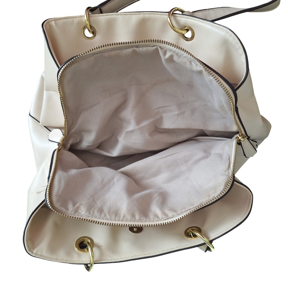 BCBG | Bags | Bcbg Cream Faux Leather Tote Bag Gold Hardware Triple ...